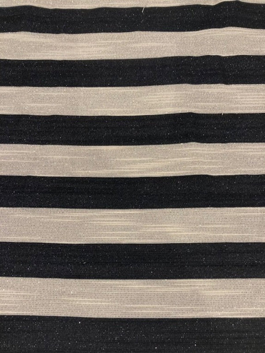 Black 2cm Stripe with Allover Gold Glitter Lurex Effect. Stripes run a